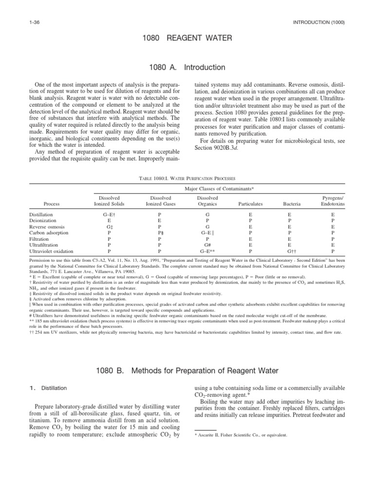 1080 Reagent Water | PDF | Purified Water | Ion Exchange
