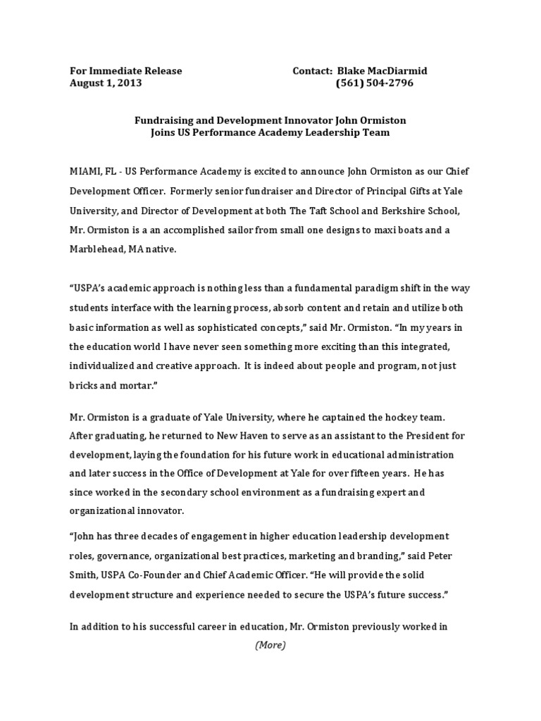 John Ormiston Joins USPA | PDF | Cognition | Communication