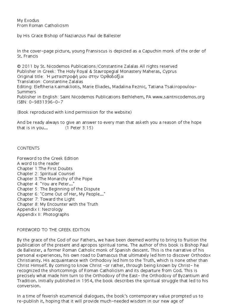 My Exodus From Roman Catholicis | PDF | Pope | Catholic Church