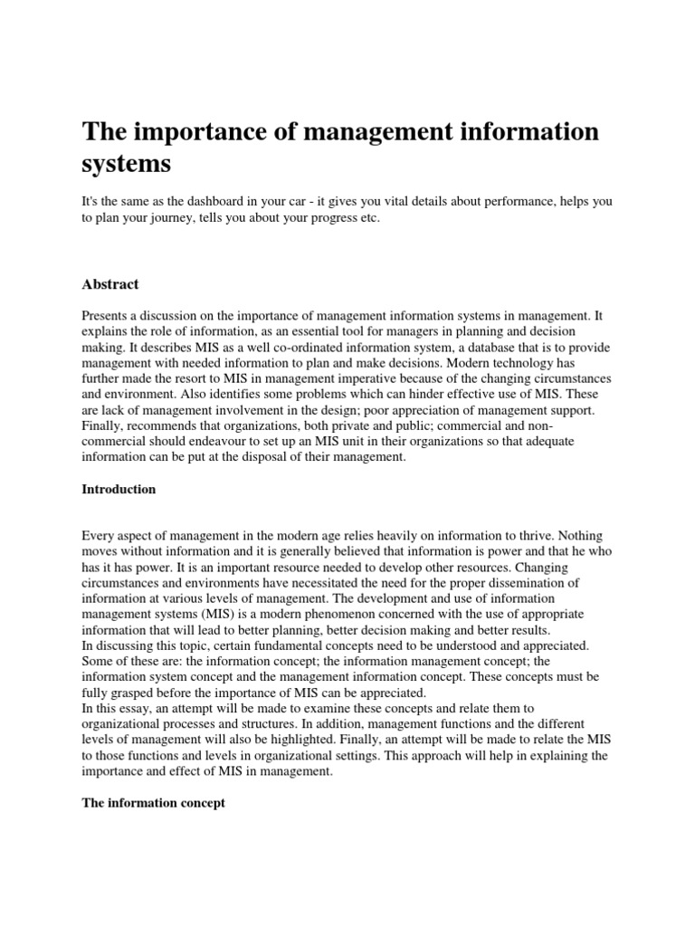 Article-The Importance of MIS | PDF | Information System | Management ...