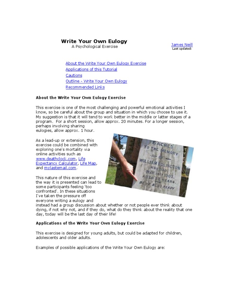 Write Your Own Eulogy | PDF | Grief | Physical Exercise