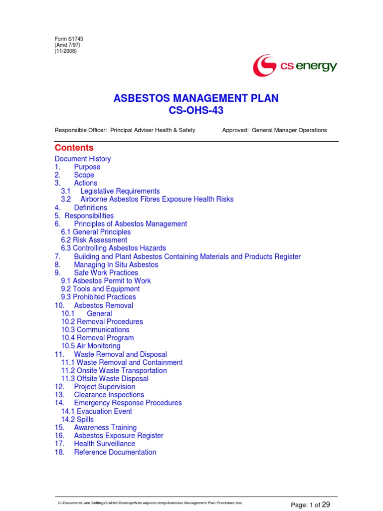 Asbestos Management Plan | PDF