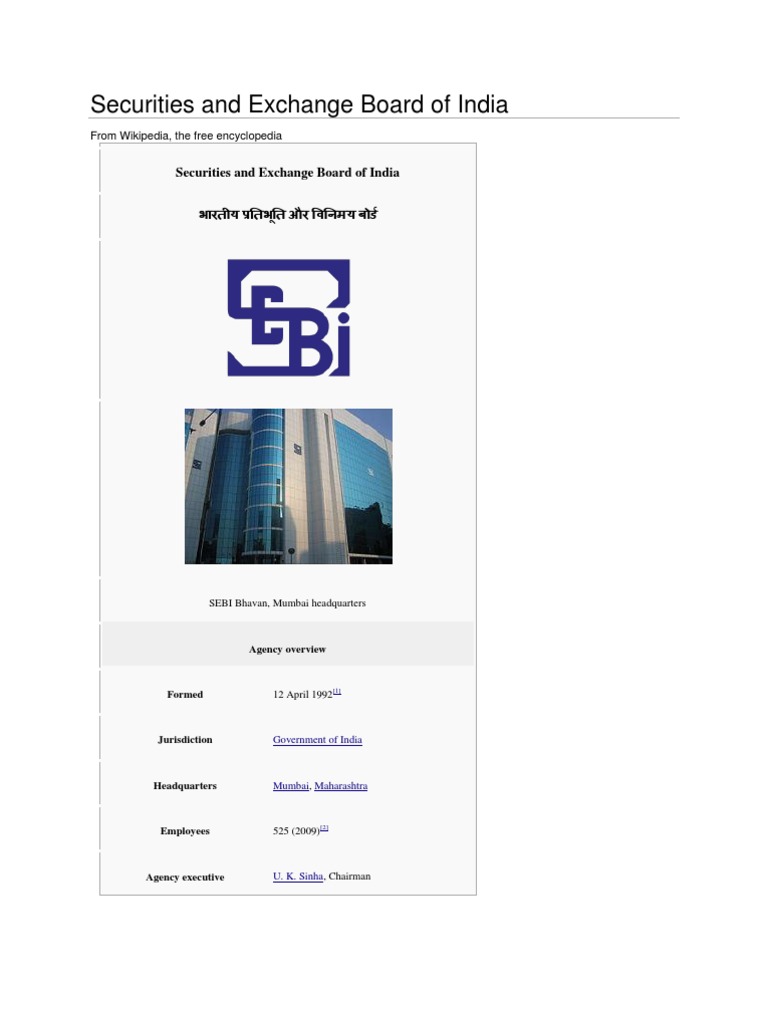 Securities and Exchange Board of India | PDF | Public Law | Government
