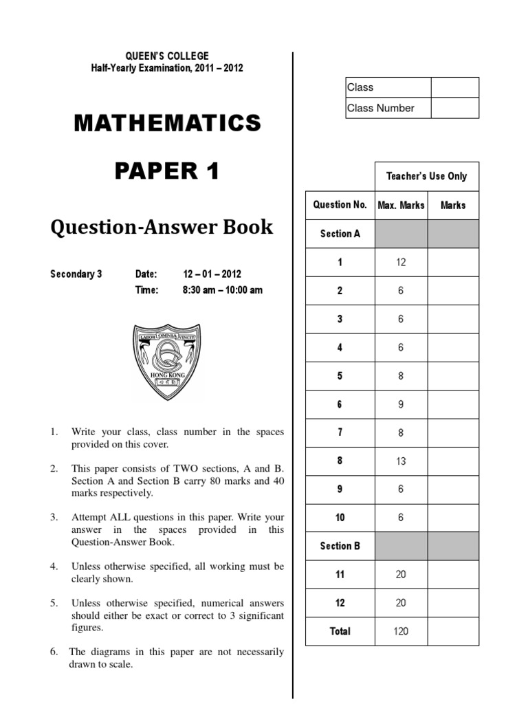Mathematics Paper 1: Question-Answer Book | PDF | Sushi | Interest