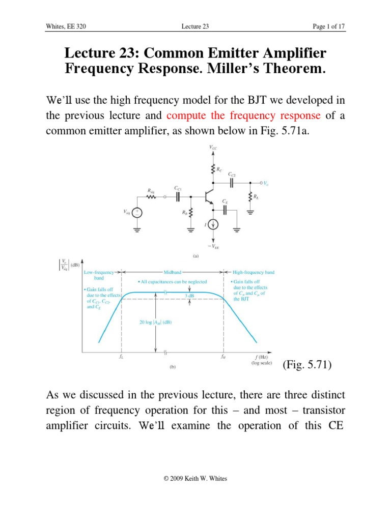Lecture 23: Common Emitter Amplifier Frequency Response. Miller's Theorem | PDF