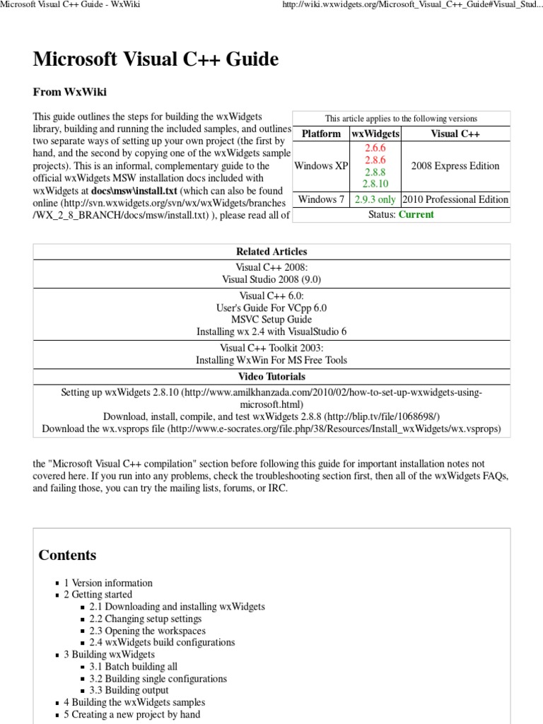 Visual C++ Guide for Building wxWidgets | PDF | Microsoft Visual Studio ...