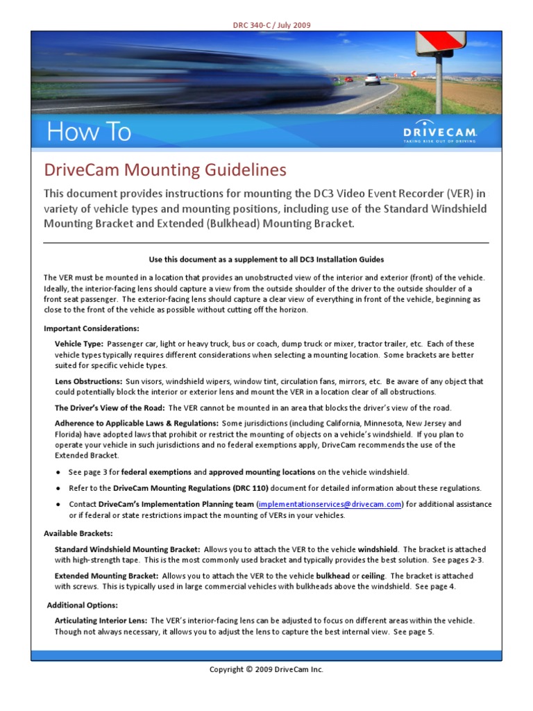 DriveCam Mounting Guidelines DRC 340 C | PDF | Vehicles | Truck