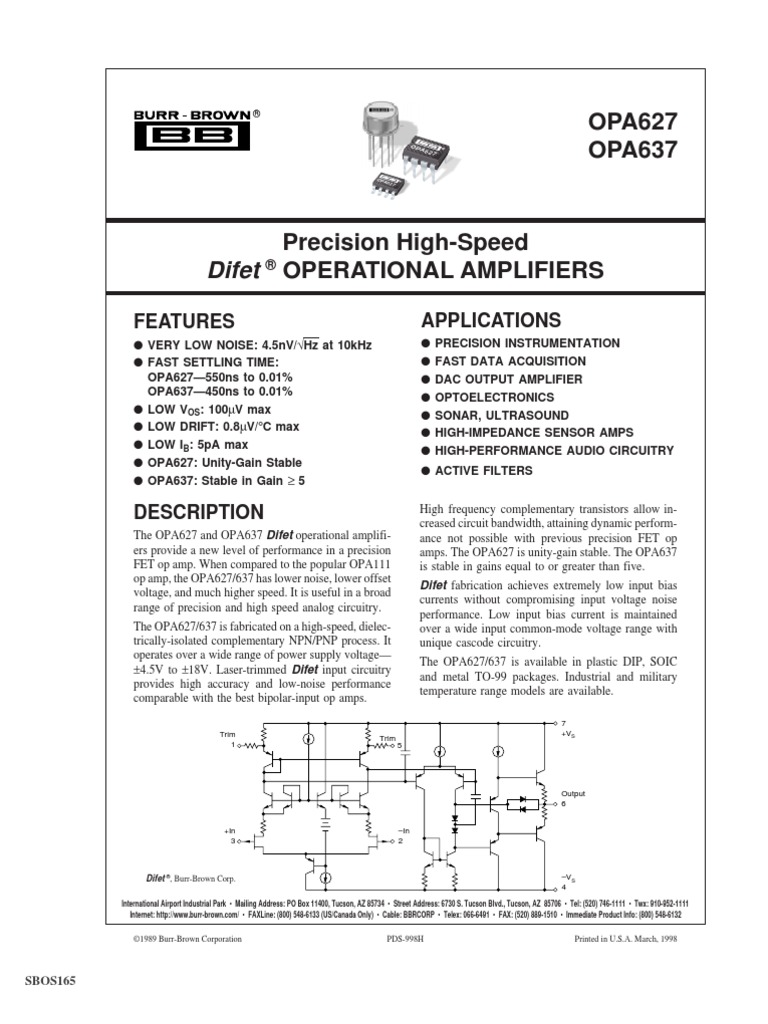Difet: OPA627 OPA637 | Download Free PDF | Operational Amplifier ...