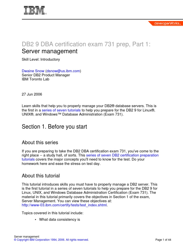 DB2 9 DBA Certification Exam 731 Prep, Part 1:: Server Management | PDF | Ibm Db2 | Port ...