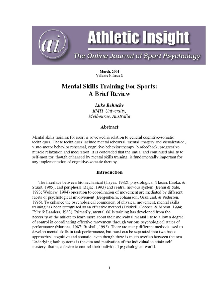 Somatic Skills in Sports Training | PDF | Cognitive Behavioral Therapy ...