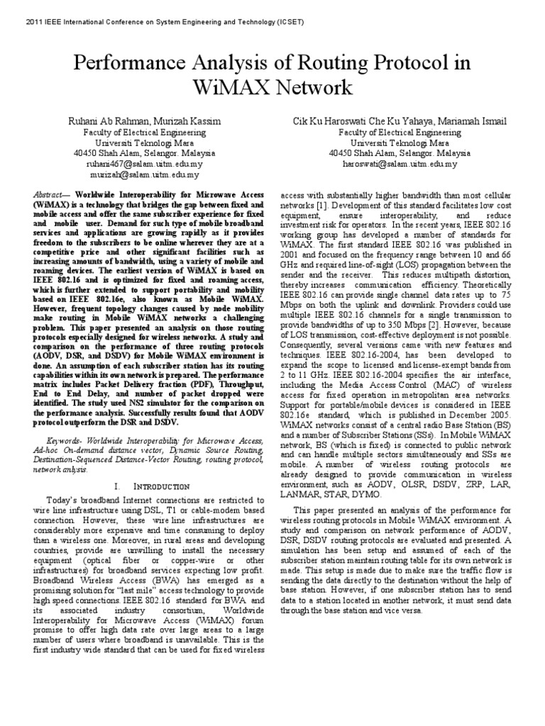 Performance Analysis of Routing Protocol in Wimax Network | PDF | Routing | Wi Max