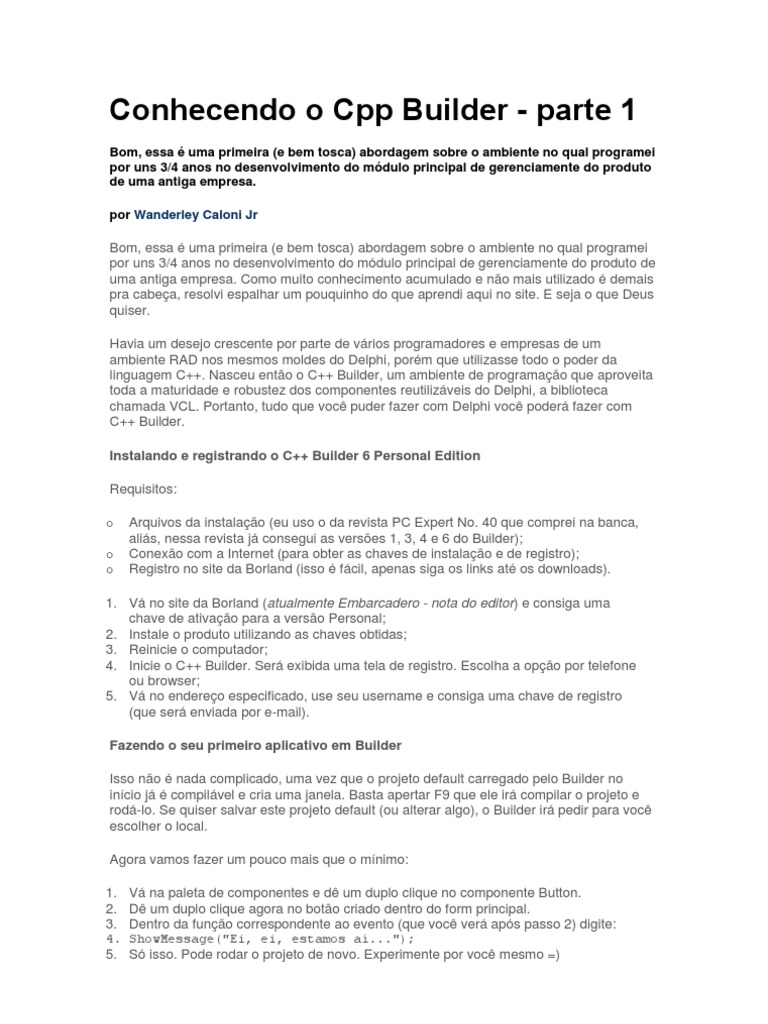 Conhecendo o CPP Builder | PDF | C ++ | Classe (programação de ...