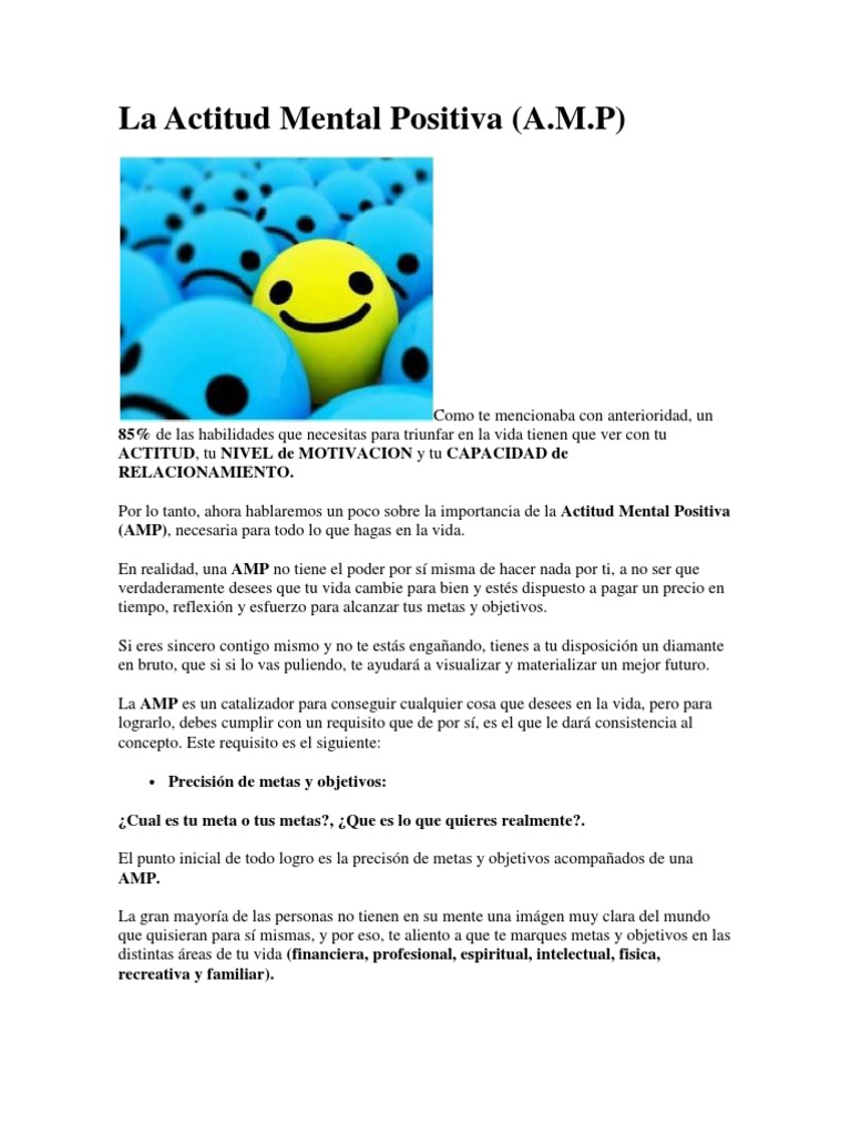 Actitud Mental Positiva: Clave del Éxito | PDF | Actitud (psicología ...