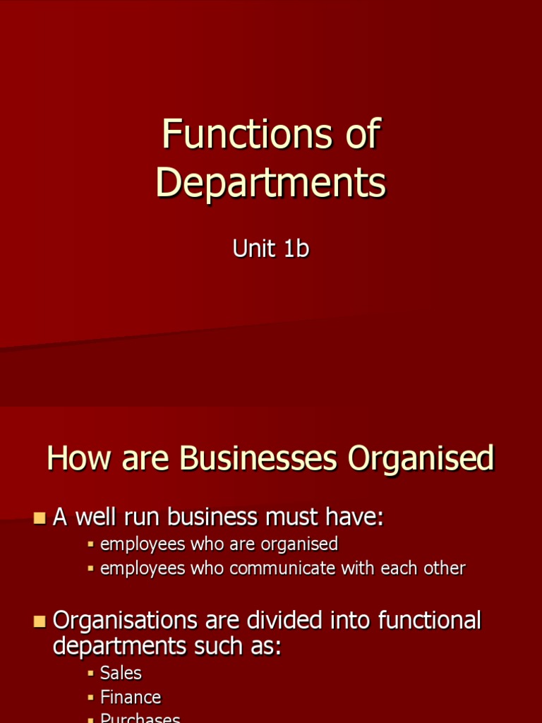 Functions of Departments: Unit 1b | PDF | Cheque | Employment