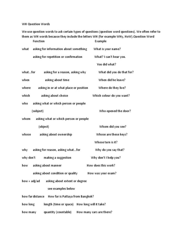 Wh- Questions: Forming Questions Using Interrogative Words | PDF ...