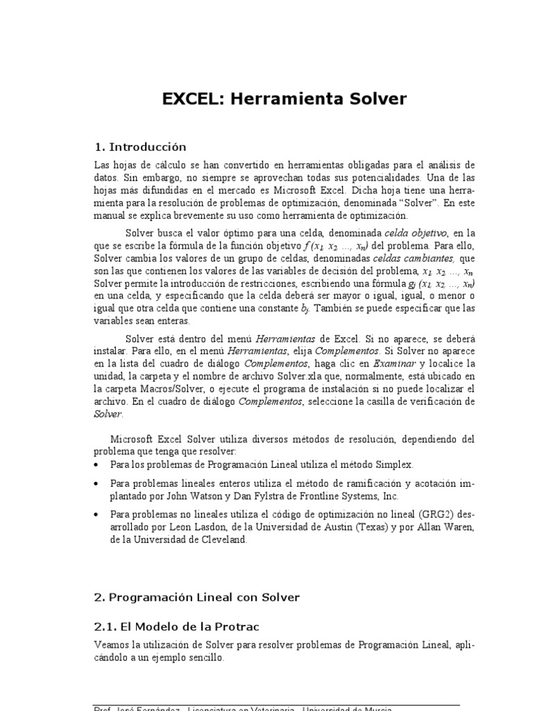Uso de Solver en Excel para Optimización | PDF | Hoja de cálculo | Microsoft Excel