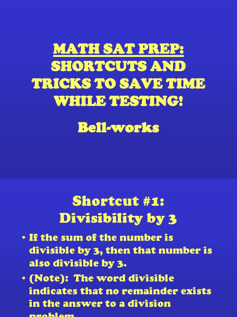 Math Sat Prep: Shortcuts and Tricks To Save Time While Testing! Bell ...