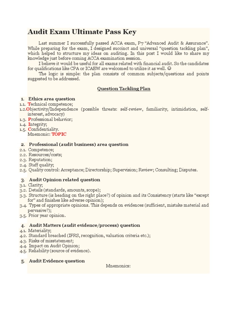 Audit Exam Ultimate Pass Key | PDF | Audit | Business Economics