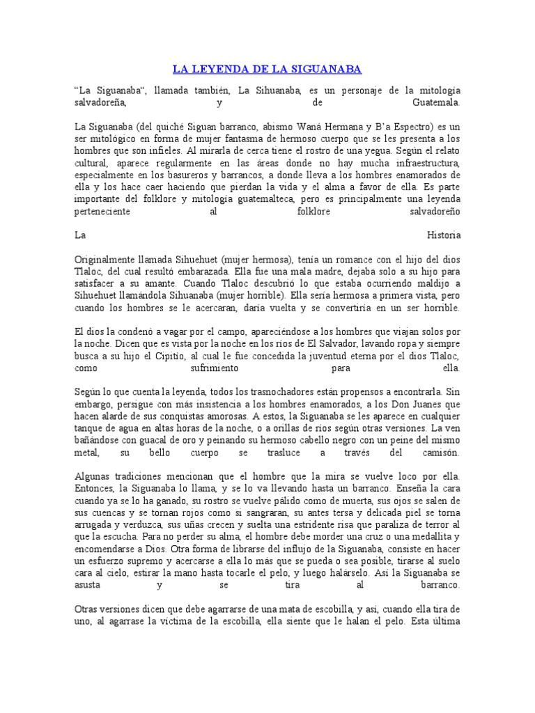 La Leyenda de La Siguanaba | PDF