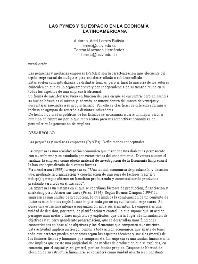 Las Pymes y Su Espacio en La Economía Latinoamericana | PDF | Pequeñas ...