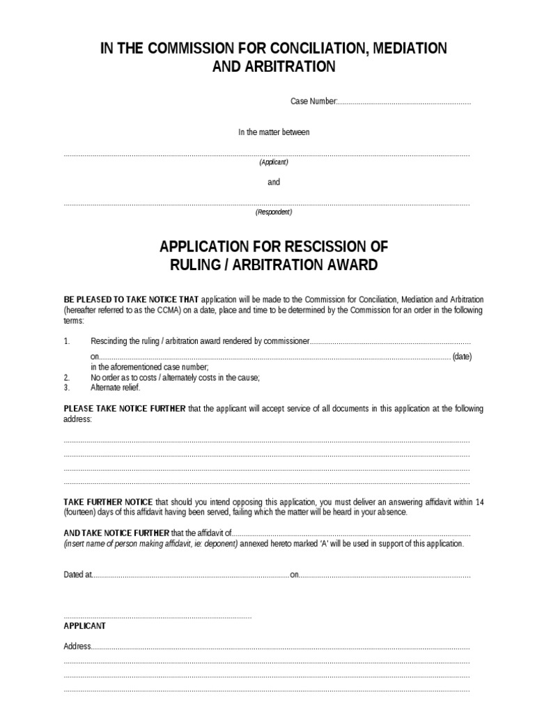 Rescission Application Form | Rescission | Affidavit