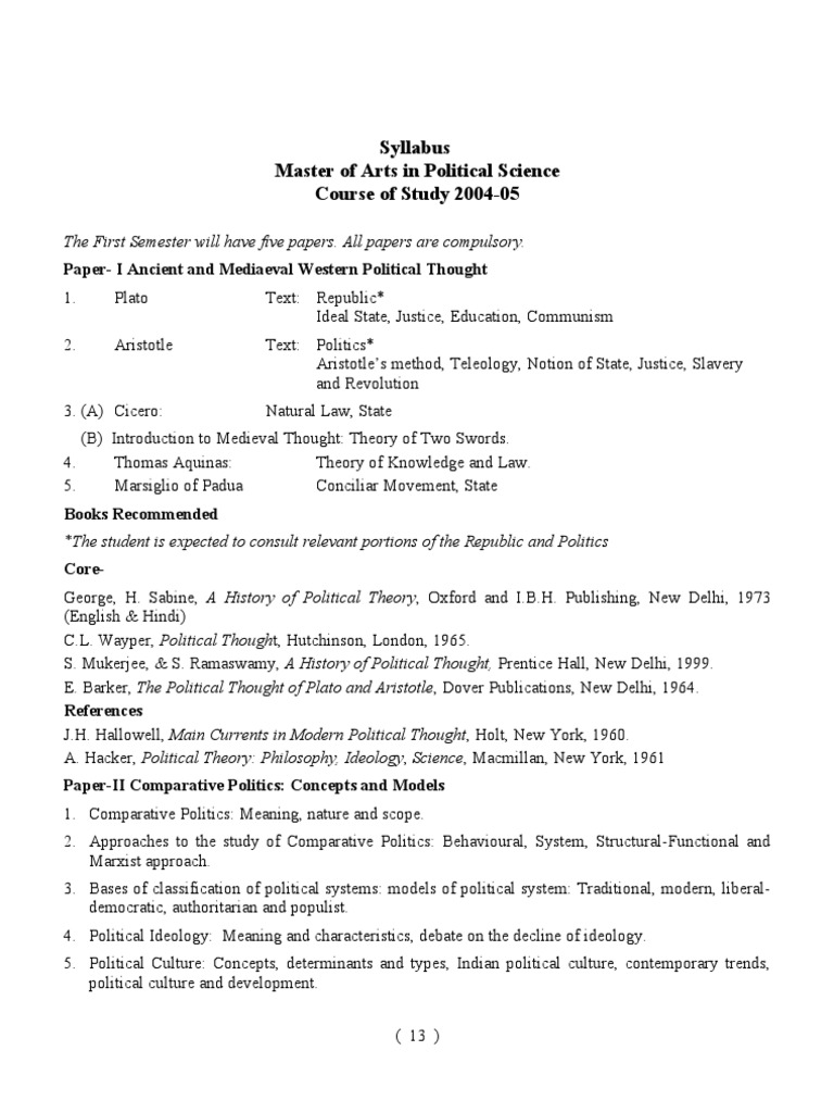 Syllabus Master of Arts in Political Science Course of Study 2004-05 ...