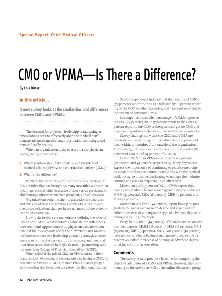 CMO or VPMA - Is There A Difference? | PDF | Leadership | Health Care