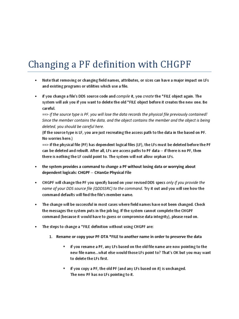 Changing A PF Definition With CHGPF | PDF | File Format | Computer File