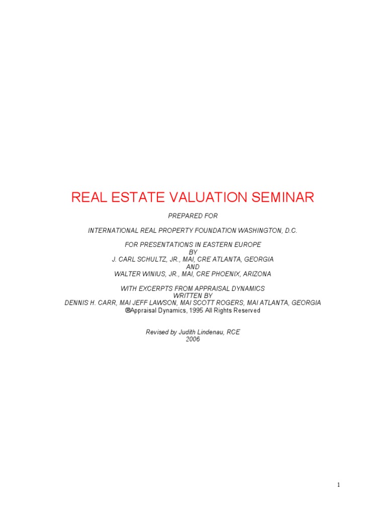 Real Estate Valuation Seminar | PDF | Real Estate Appraisal | Market Value