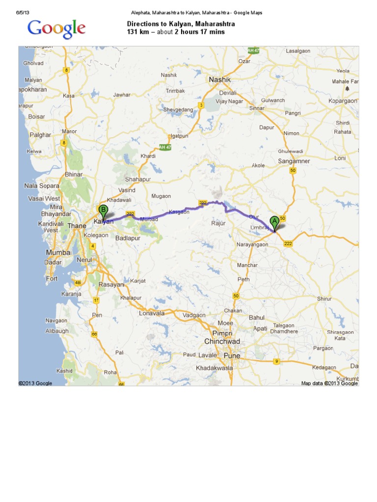 Alephata, Maharashtra To Kalyan, Maharashtra - Google Maps | PDF