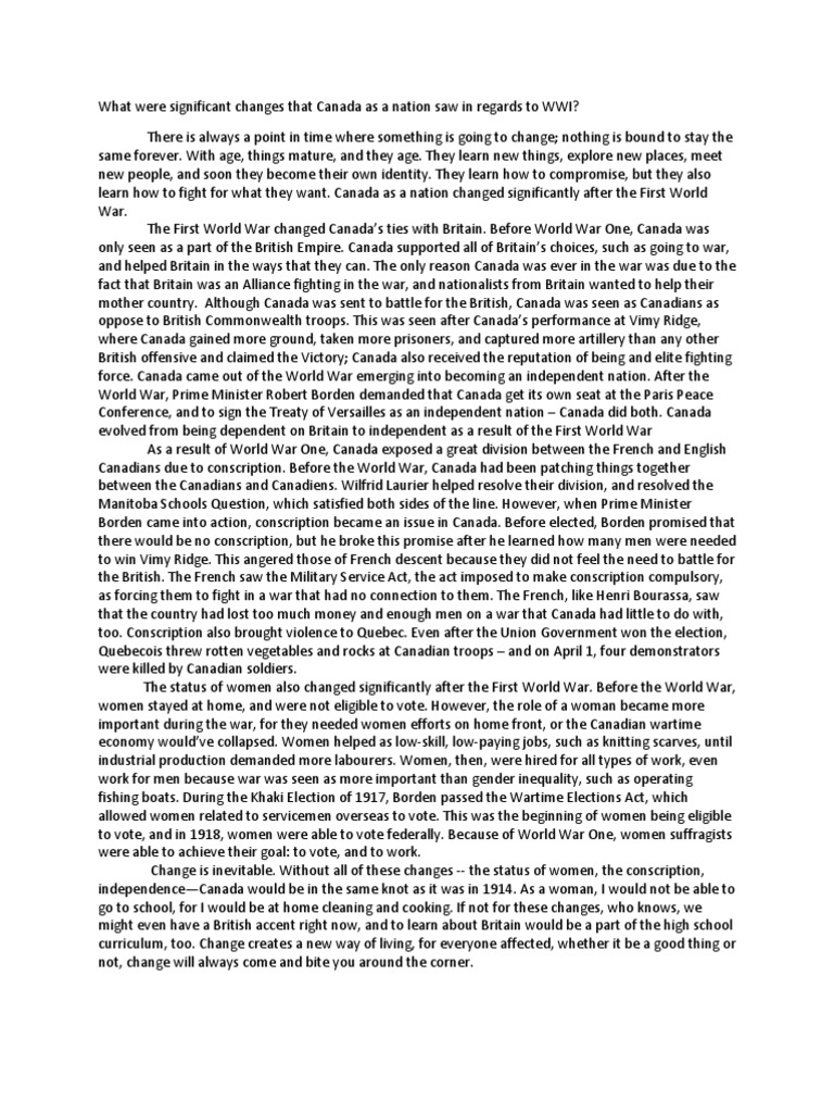 World War 1 Essay | Download Free PDF | World War I | Canada