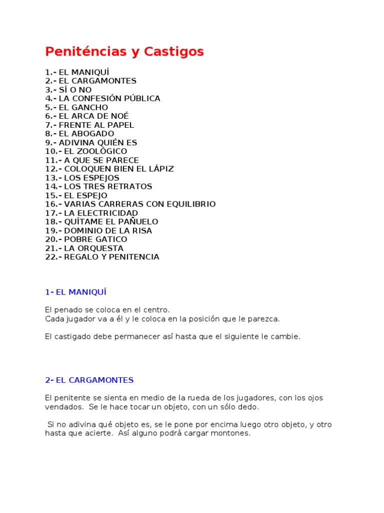 Penitencias y Castigos | PDF | Deportes y actividades al aire libre