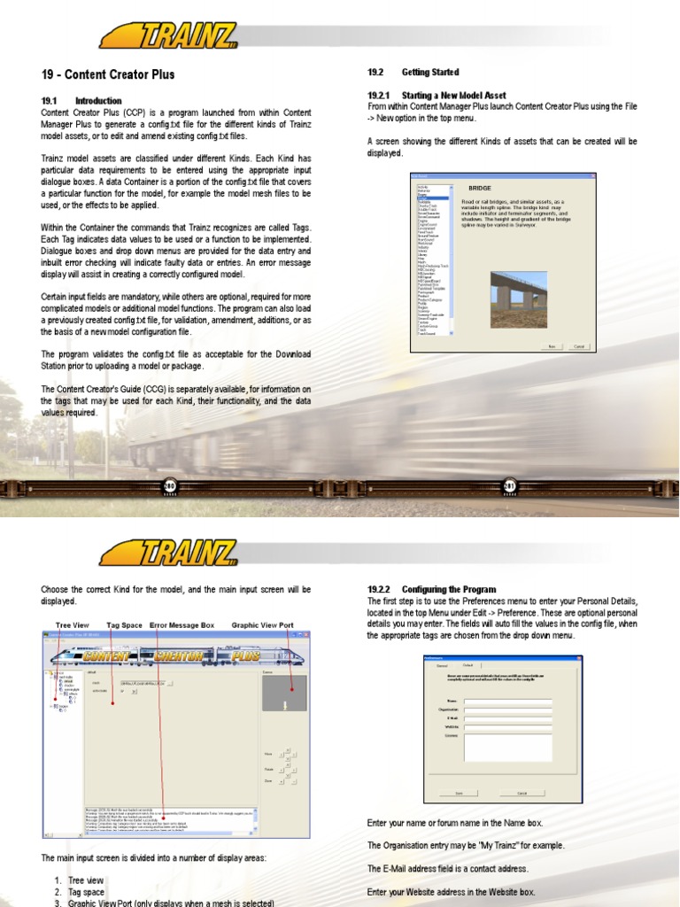 Trainz Content Creator Plus Manual 1 | PDF | Menu (Computing) | Text File