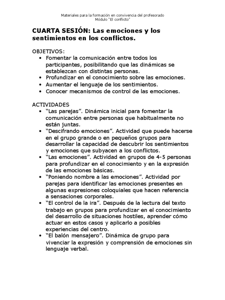 Dinámicas de Grupo Gestión de Emociones | PDF | Conflicto (proceso ...