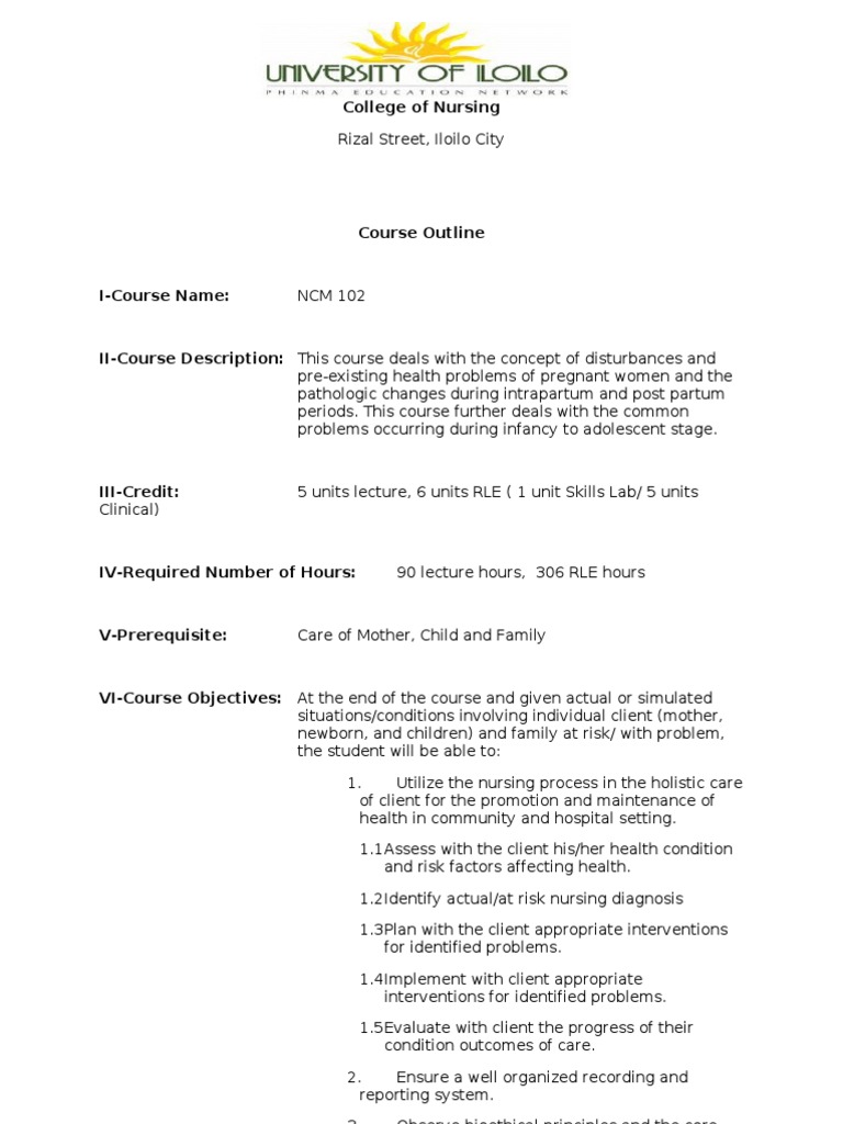 NCM 102 Course Outline | PDF | Childbirth | Preterm Birth