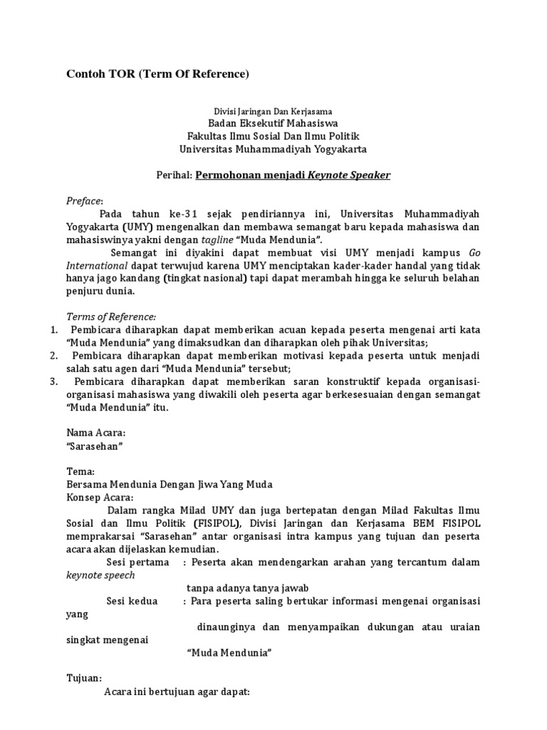 Contoh Term of Reference | PDF