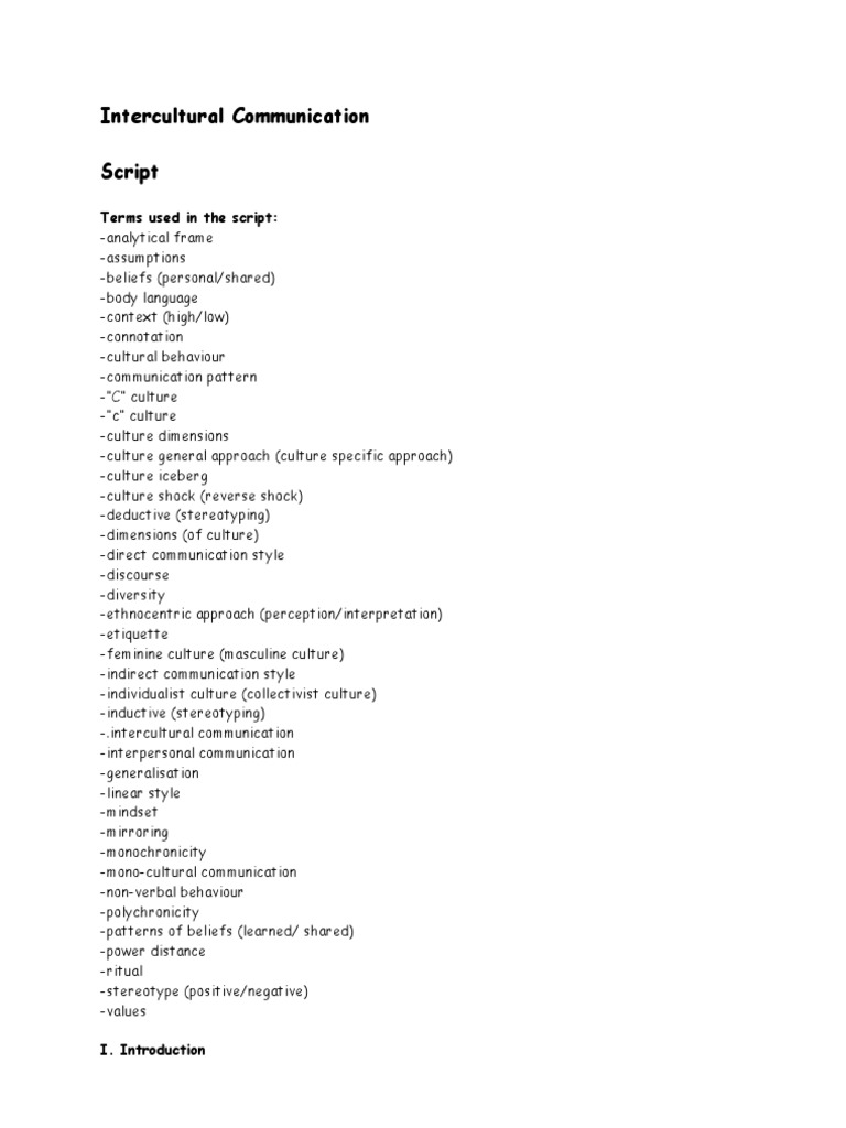 Script Inter-Cultural Communication | PDF | Body Language | Communication