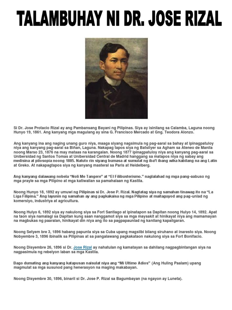 Talambuhay Ni Dr. Jose Rizal | PDF