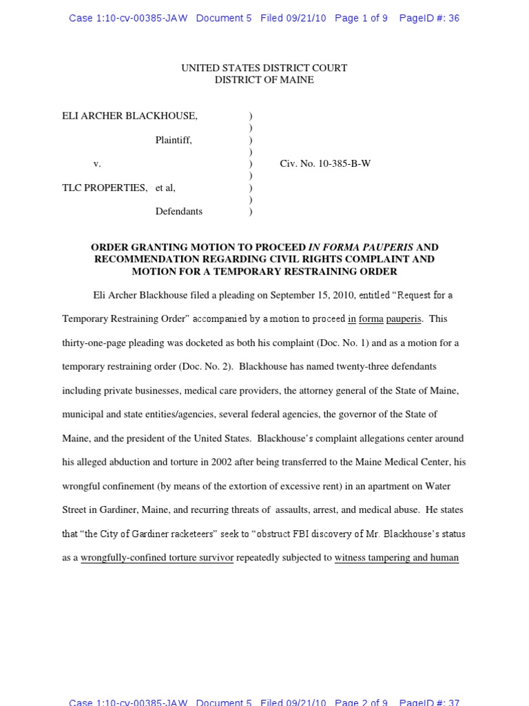 Court Order on Blackhouse's Civil Rights Case | PDF | Lawsuit | Complaint