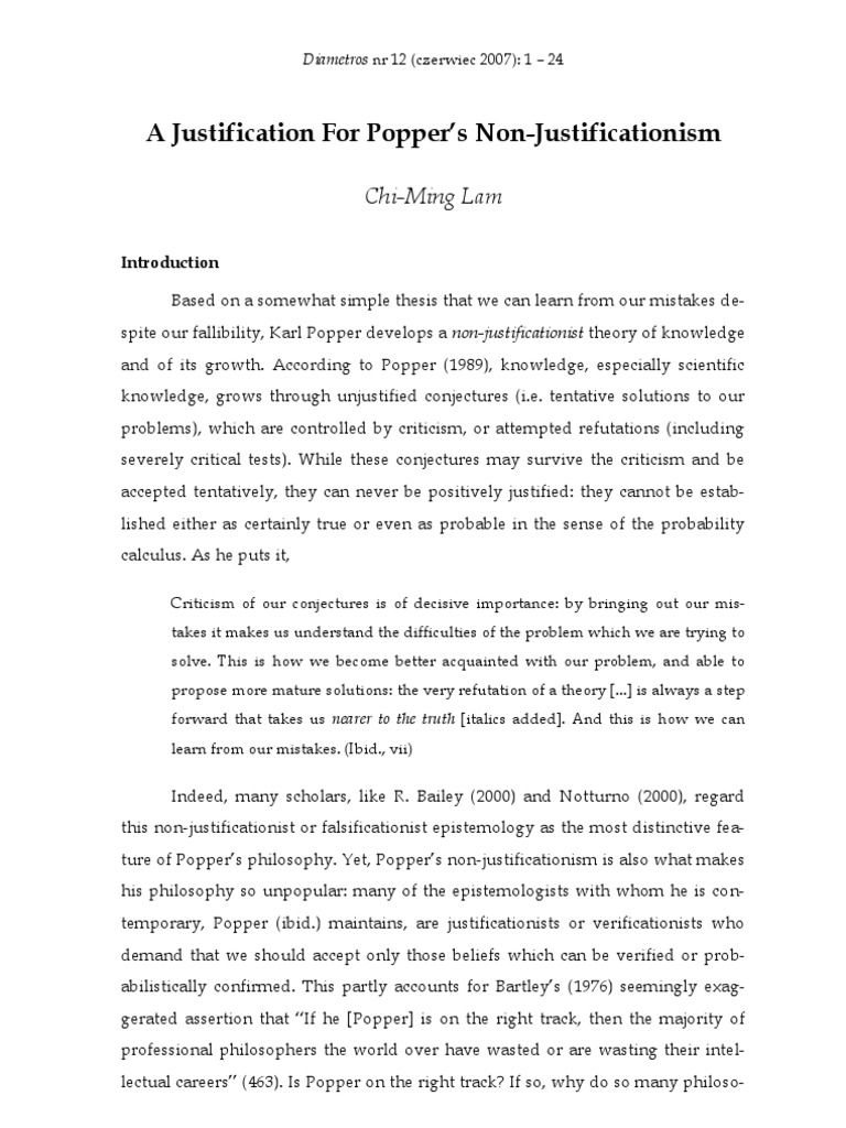 A Justification For Popper's Non-Justificationism | PDF | Karl Popper ... A Justification For Popper's Non-Justificationism | PDF | Karl Popper ...