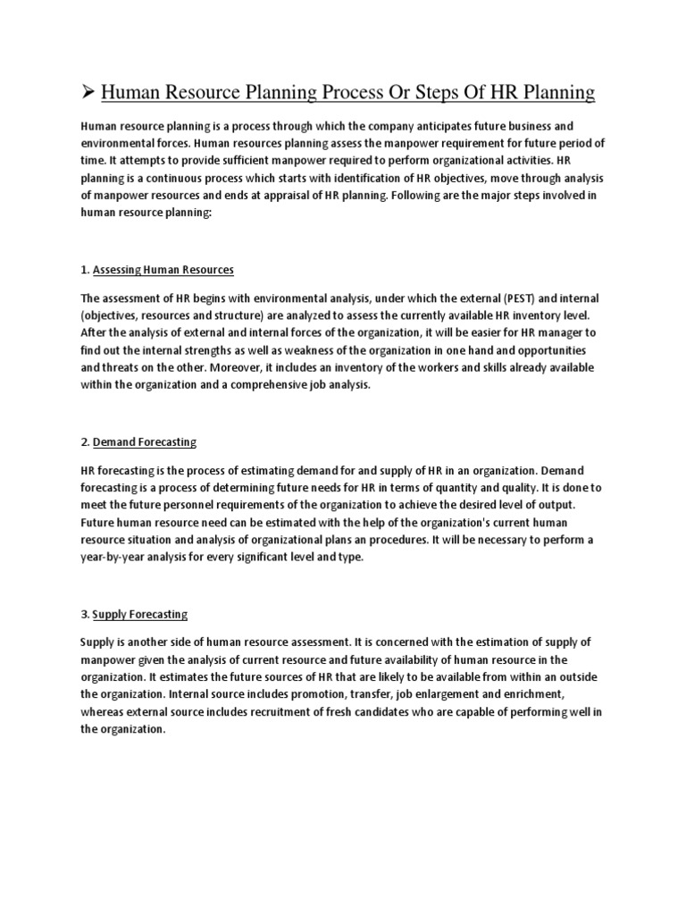 Human Resource Planning Process or Steps of HR Planning | PDF | Human ...