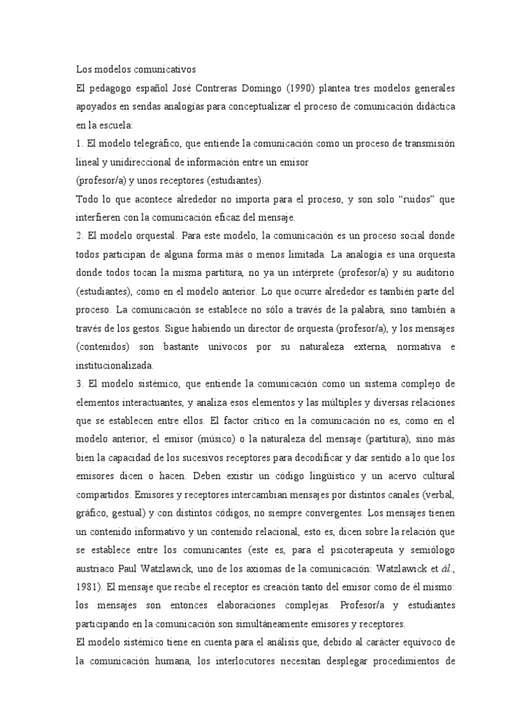 Los Modelos Comunicativos-Contreras | PDF | Comunicación | Maestros