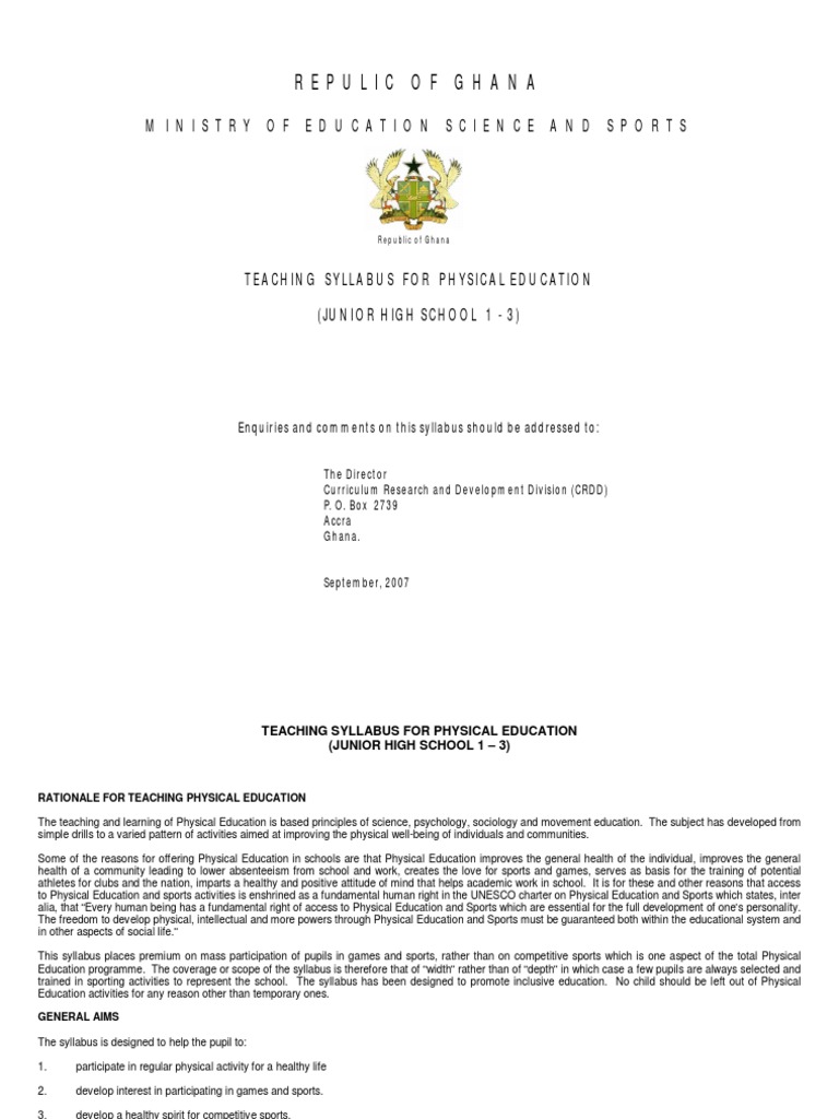 Physical Education JHS 1 - 3 | PDF | Physical Education | Track And Field