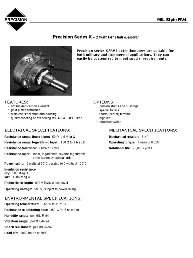 MIL-R-94 Precision Potentiometers | PDF | Electrical Equipment ...