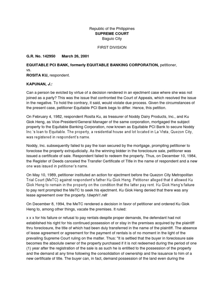 Equitable PCI Bank vs. Ku | PDF | Foreclosure | Lawsuit