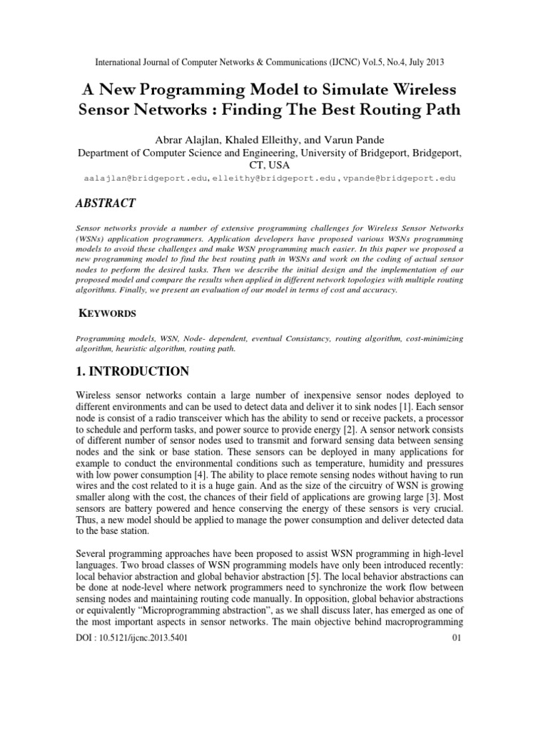 A New Programming Model To Simulate Wireless Sensor Networks Finding The Best Routing Path Pdf 