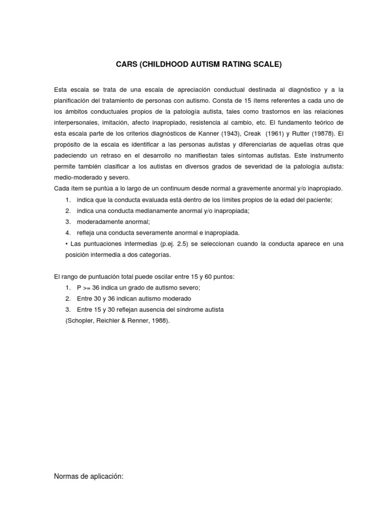 Cars Escala Autismo | Autismo | Psicología