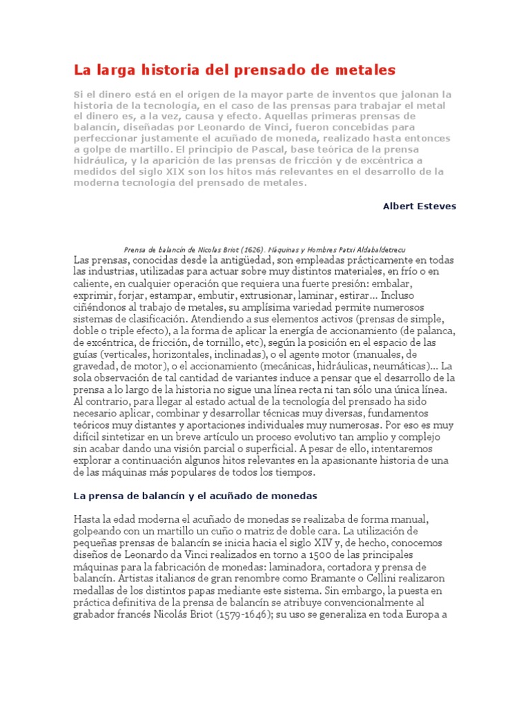 Evolución del Prensado de Metales | PDF | Herramienta de máquina ...