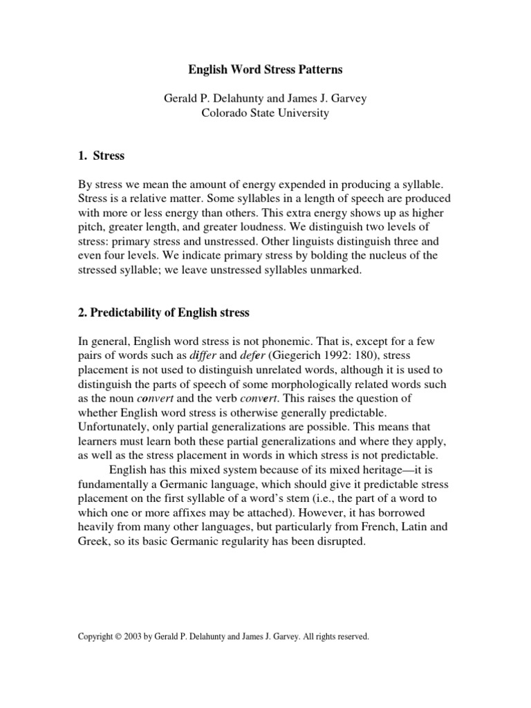 English Word Stress | PDF | Stress (Linguistics) | English Language