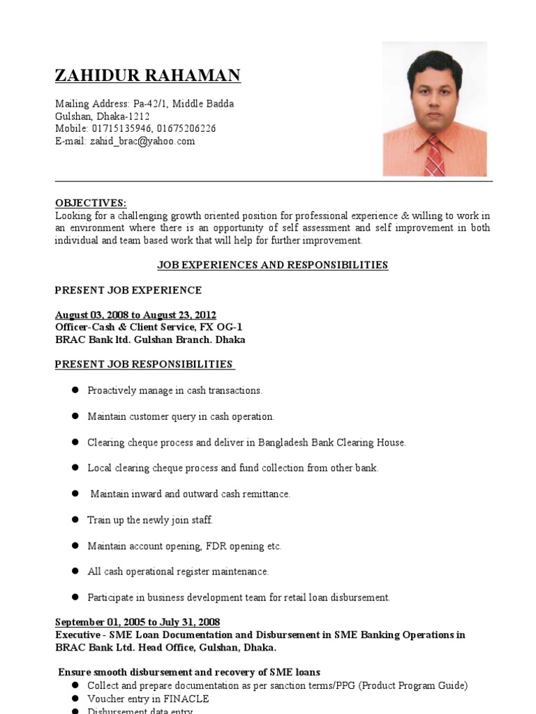 CV Format@Final | PDF | Bangladesh | Mortgage Loan